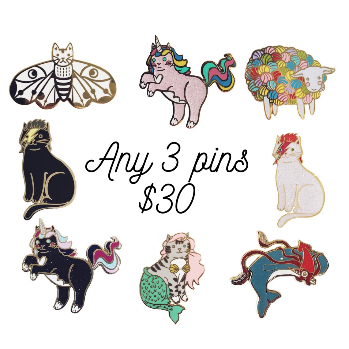 Cat Enamel Pin Pin Set Cat Enamel Pin Pin Sale Bowie | Etsy