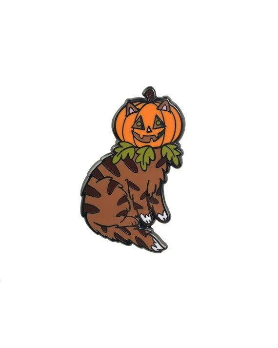 Pumpkin Head Cat Enamel Pin | Etsy
