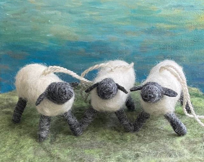Sheep Ornaments, Set of 3 Hand Felted Sheep Ornaments, Lamb Wreath ...