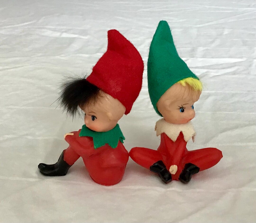 2 Vintage Small Seated Plastic Elves—japan - Etsy