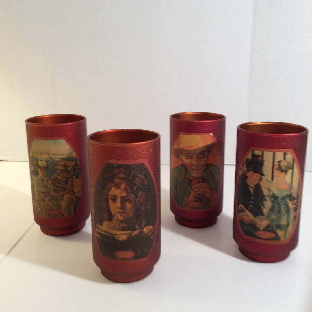 4 Highball Tumblers libby / Jim Beam Collectors Red Barware Artists ...