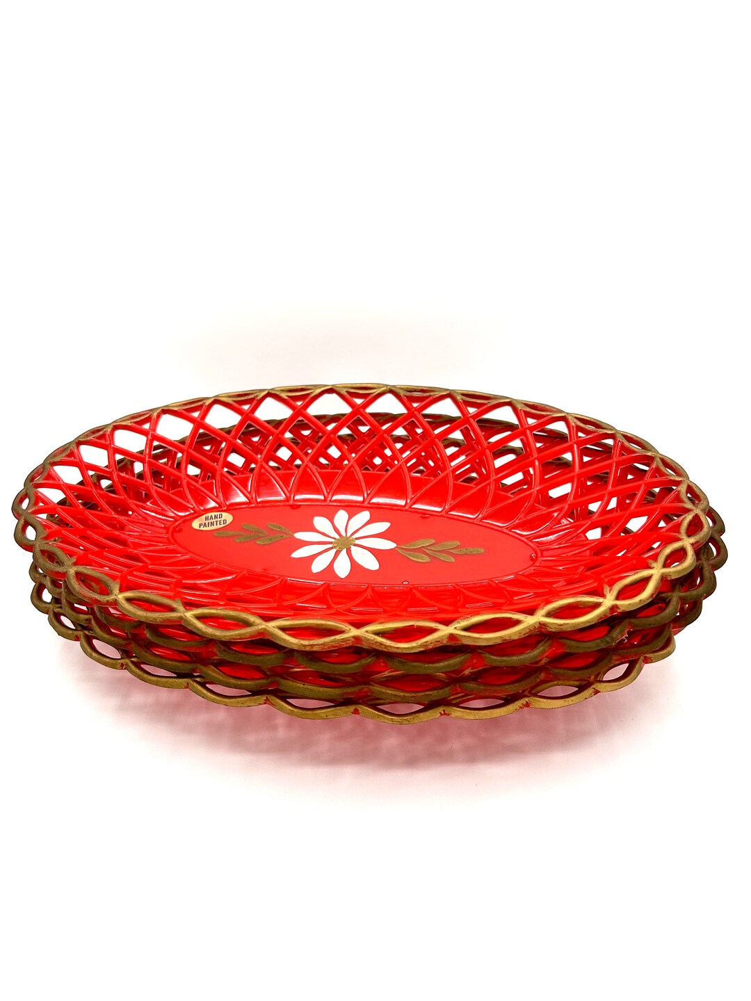 Vintage Basket Tray Set // Red Floral Diner Baskets - Etsy