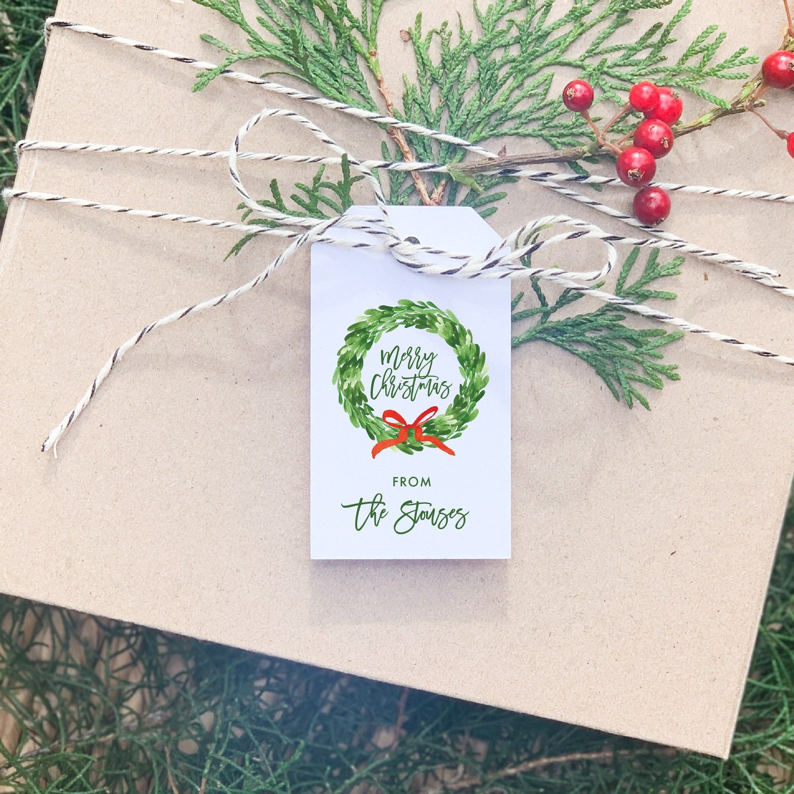 Wreath Tags Custom Gift Tags Christmas Greenery Hang Tags - Etsy