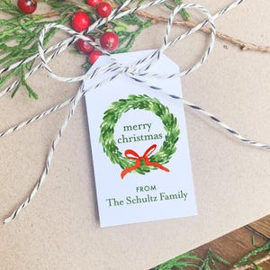 Wreath Tags, Custom Gift Tags, Christmas Greenery Hang Tags, Happy ...