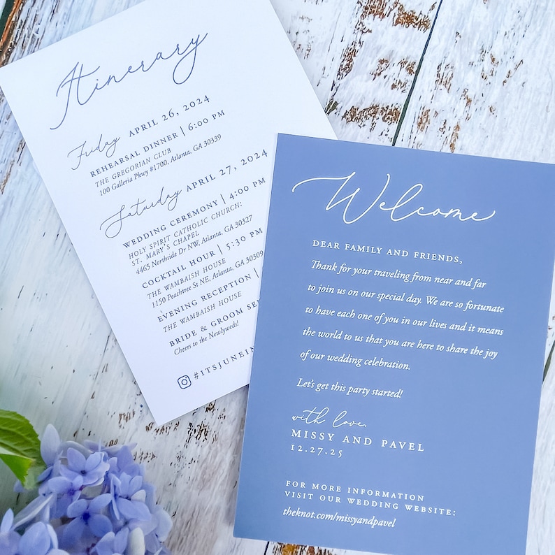 Printed Wedding Itinerary & Welcome Note Cards - Etsy