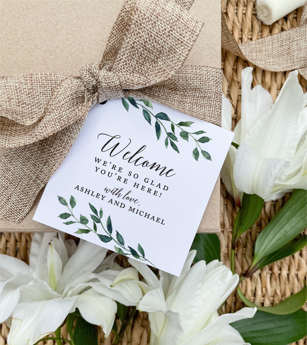 Printed Greenery Gift Tags: Custom Wedding Crest, Welcome Tags - Etsy