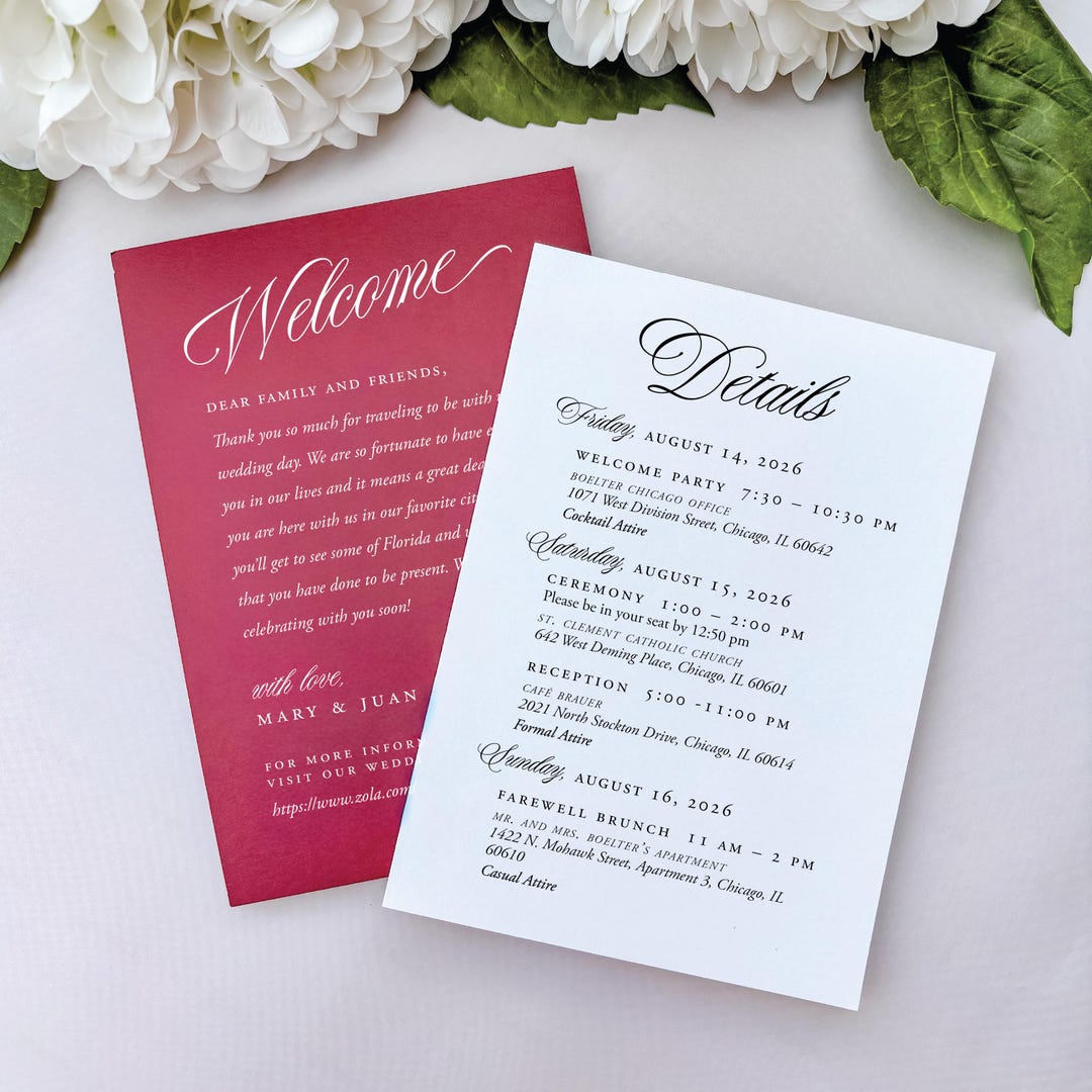 Wedding Itinerary Card, Wedding Weekend Details Card, Welcome Bag ...