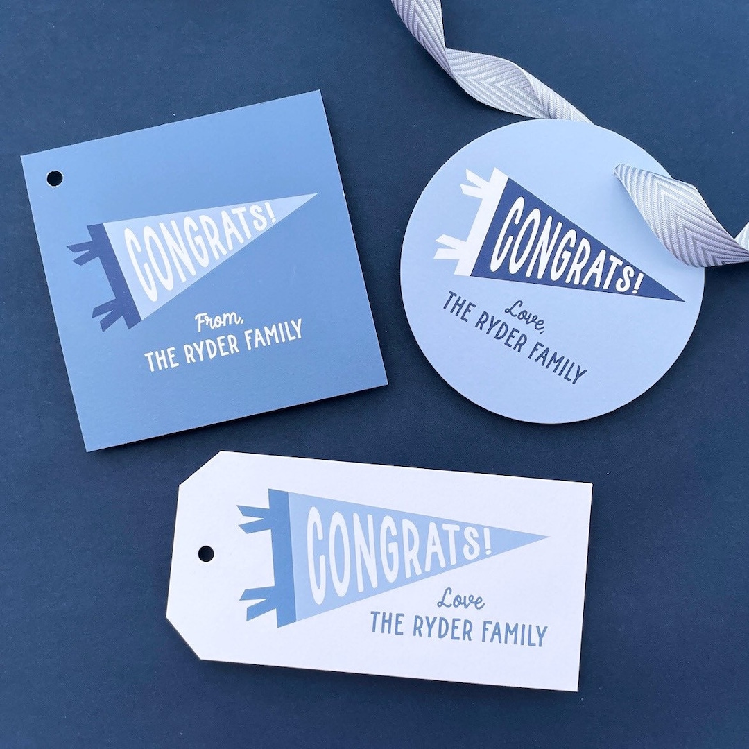 PRINTED Graduation Gift Tags, Pennant Gift Tags, Congrats Gift Tag ...