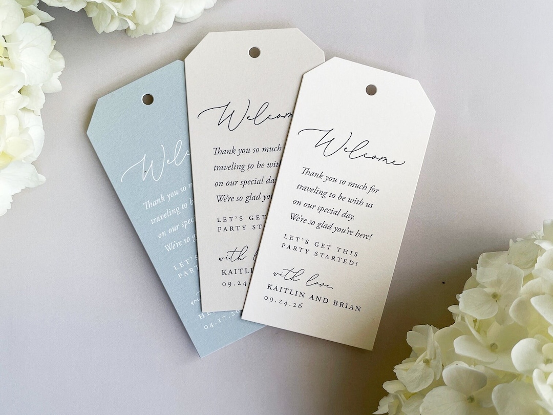 Custom Wedding Welcome Tags, Personalized Color Gift Tags (set of 12 ...