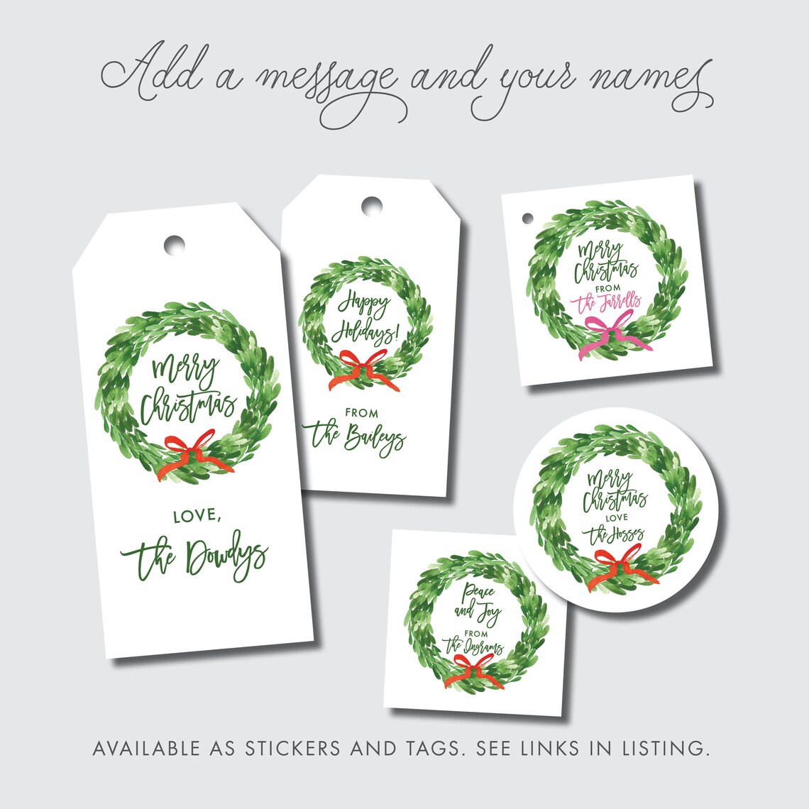 Wreath Tags Custom Gift Tags Christmas Greenery Hang Tags - Etsy