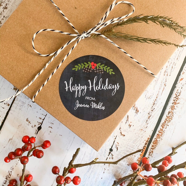 Personalized Holiday Stickers, Custom Gift Labels, Round or Square (set ...
