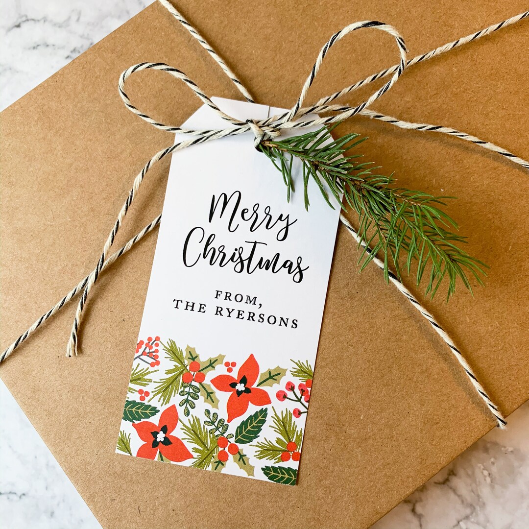 Floral Christmas Gift Tags, Poinsettia & Holly, Set of 12 - Etsy