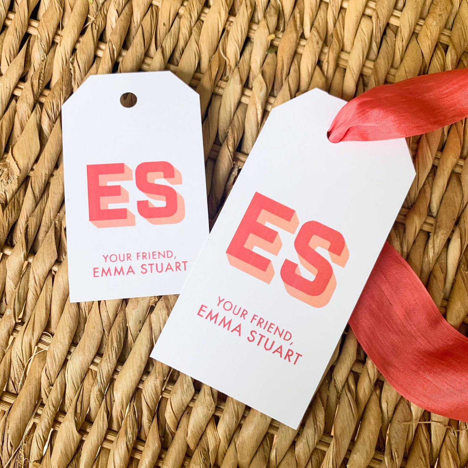 PRINTED Colorful Monogram Tags Monogram Gift Tag Block - Etsy