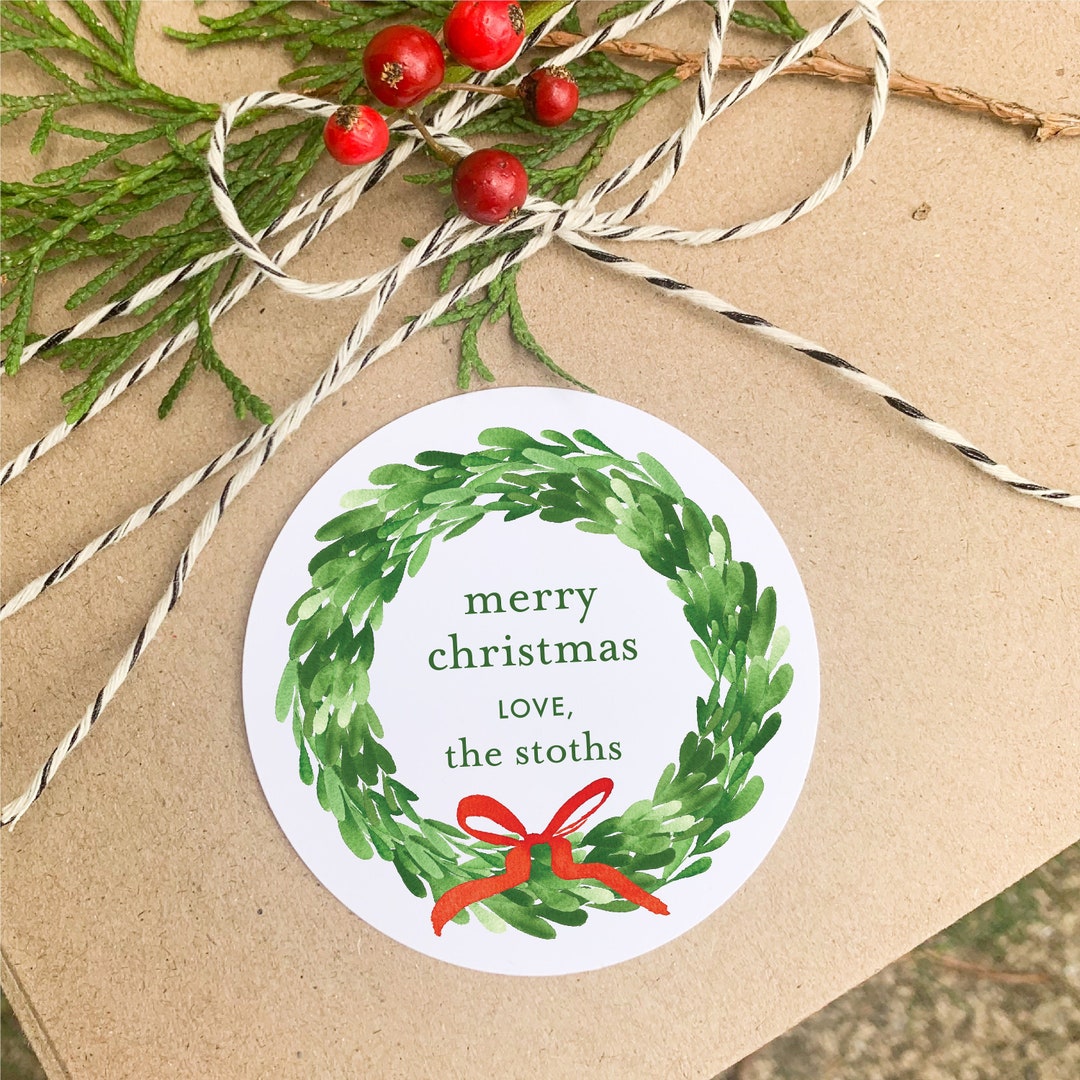 Wreath Stickers, Wreath Labels, Christmas Wreath Gift Tags, Holiday ...