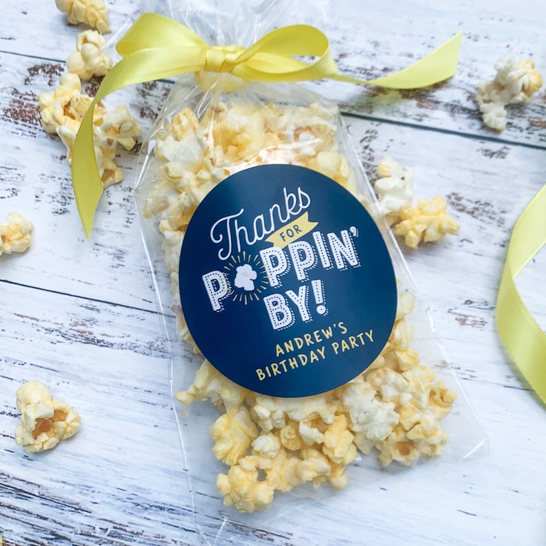 Thanks for Popping by Sticker: Popcorn Favor Labels, Baby Shower Treat ...