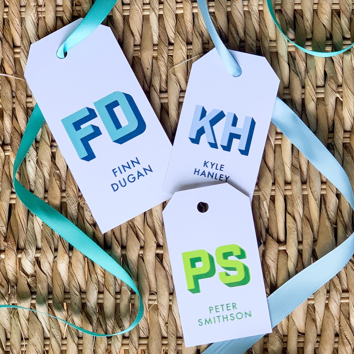 PRINTED Colorful Monogram Tags Monogram Gift Tag Block - Etsy