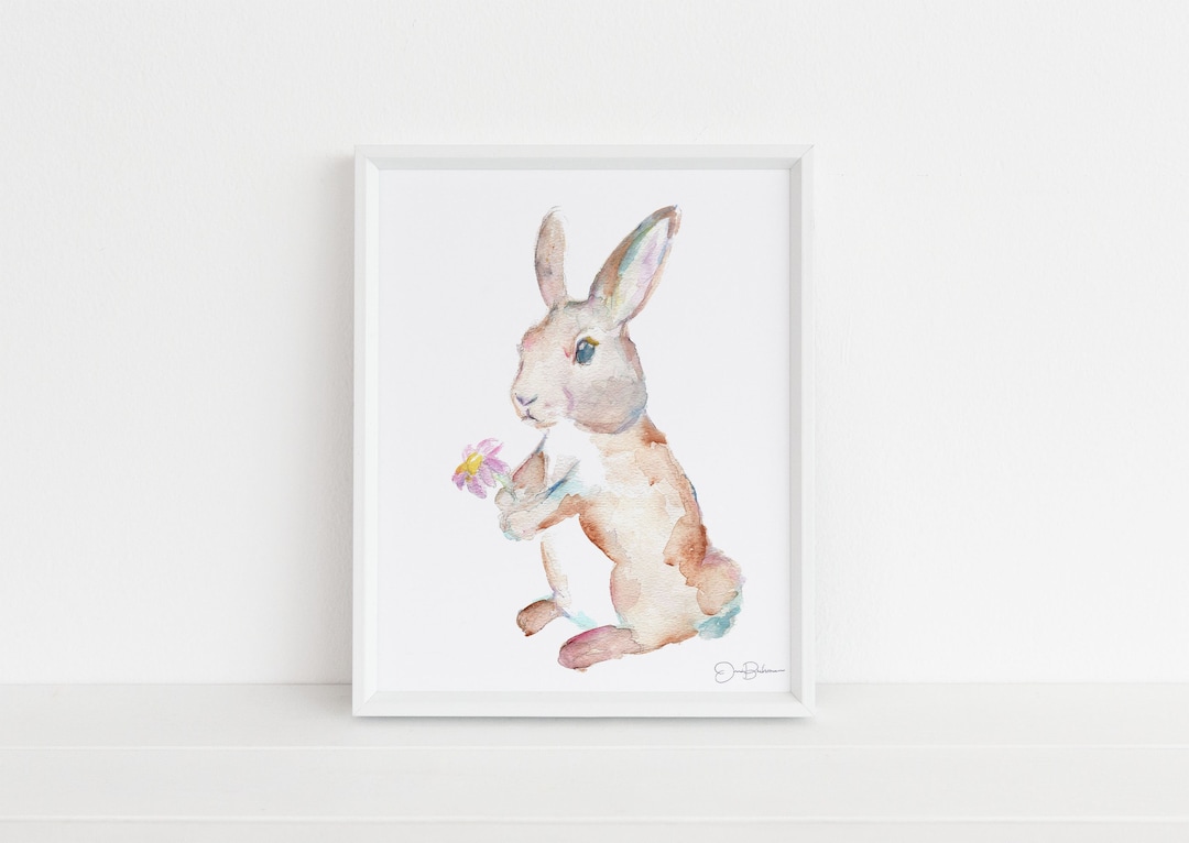 Rabbit Watercolor Painting Print, Print of Bunny, Baby Animal Painting ...