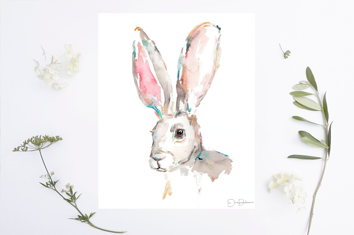 Rabbit Watercolor Painting jackrabbit by Jess - Etsy