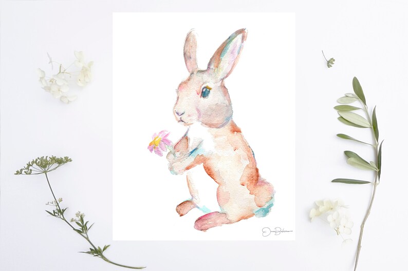 Rabbit Watercolor Painting Print, Print of Bunny, Baby Animal Painting ...