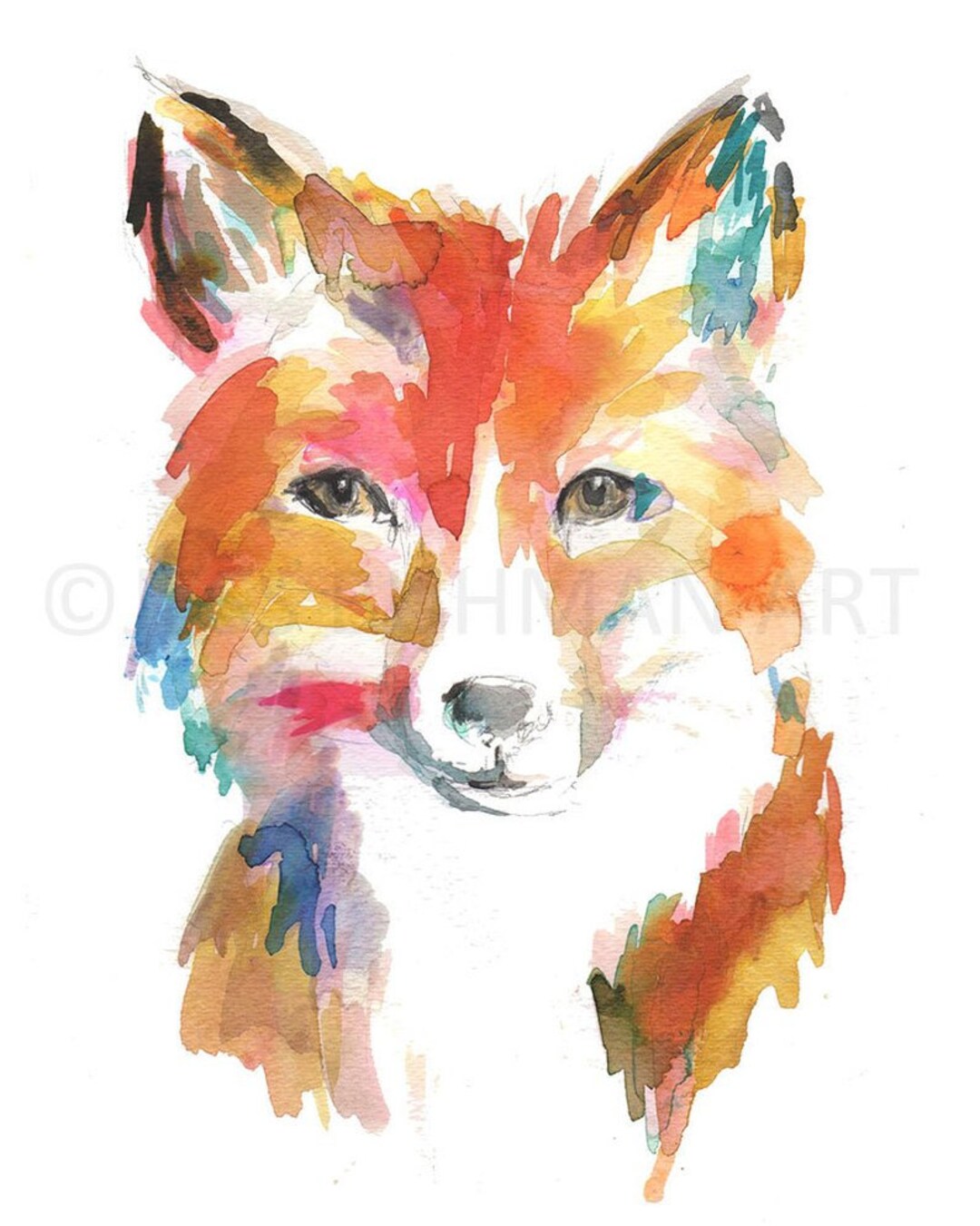 Large Fox Poster, Watercolor Fox Poster, finn the Fox, Print of Fox on ...