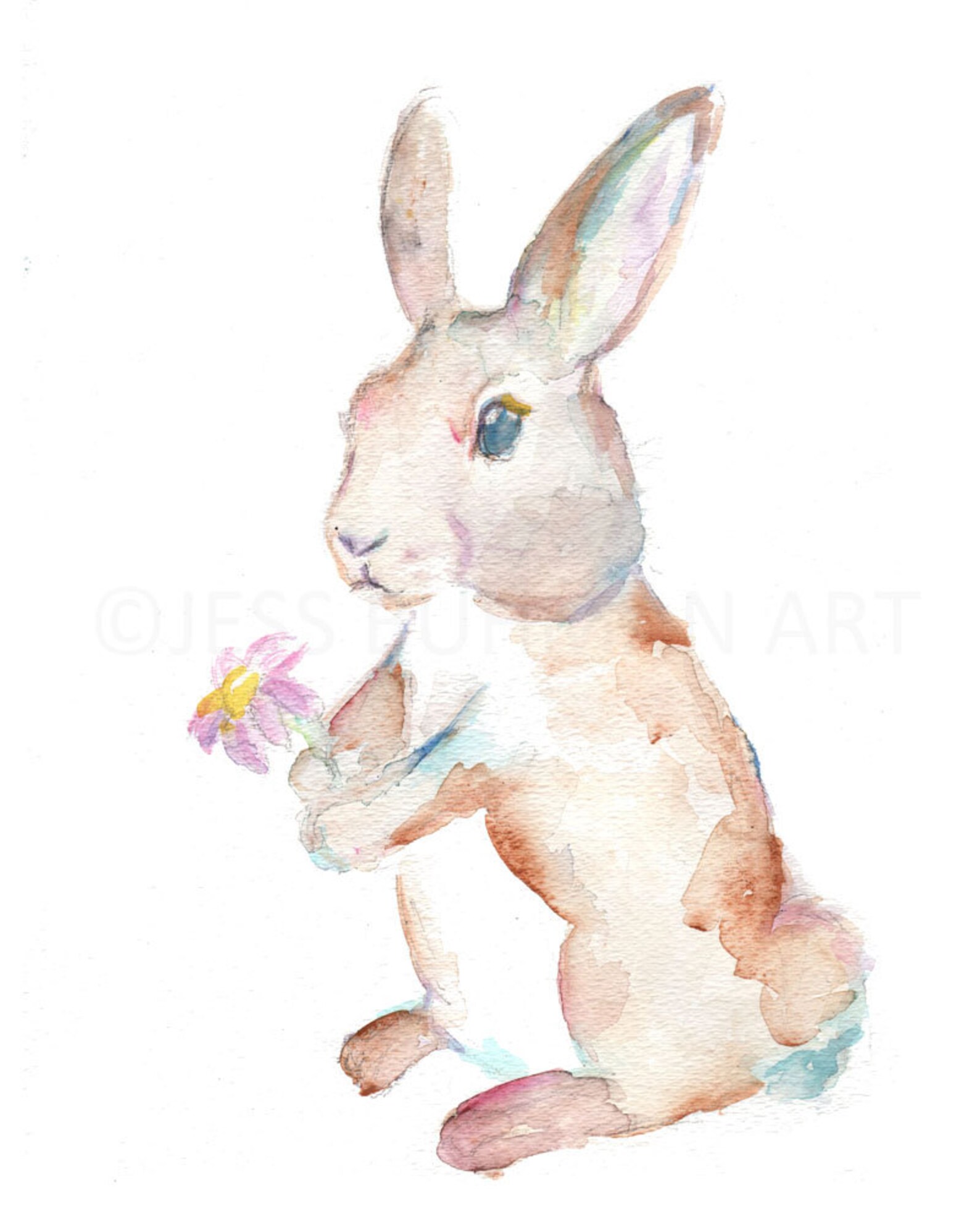 Rabbit Watercolor Painting Print, Print of Bunny, Baby Animal Painting ...