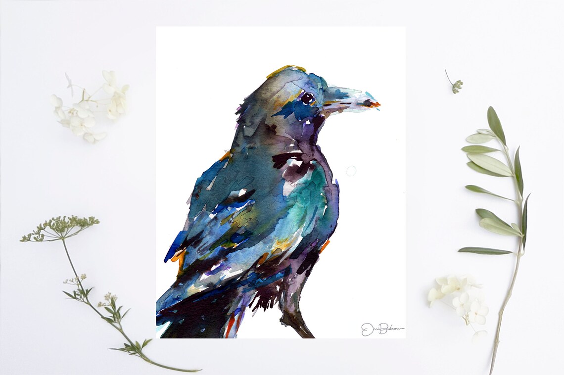 Raven Watercolor Print Instant Download raven by | Etsy