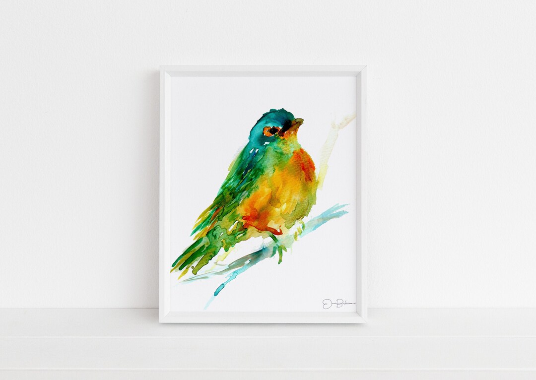 Bird Watercolor Print | "cooper the Green Bird" by Jess Buhman ...