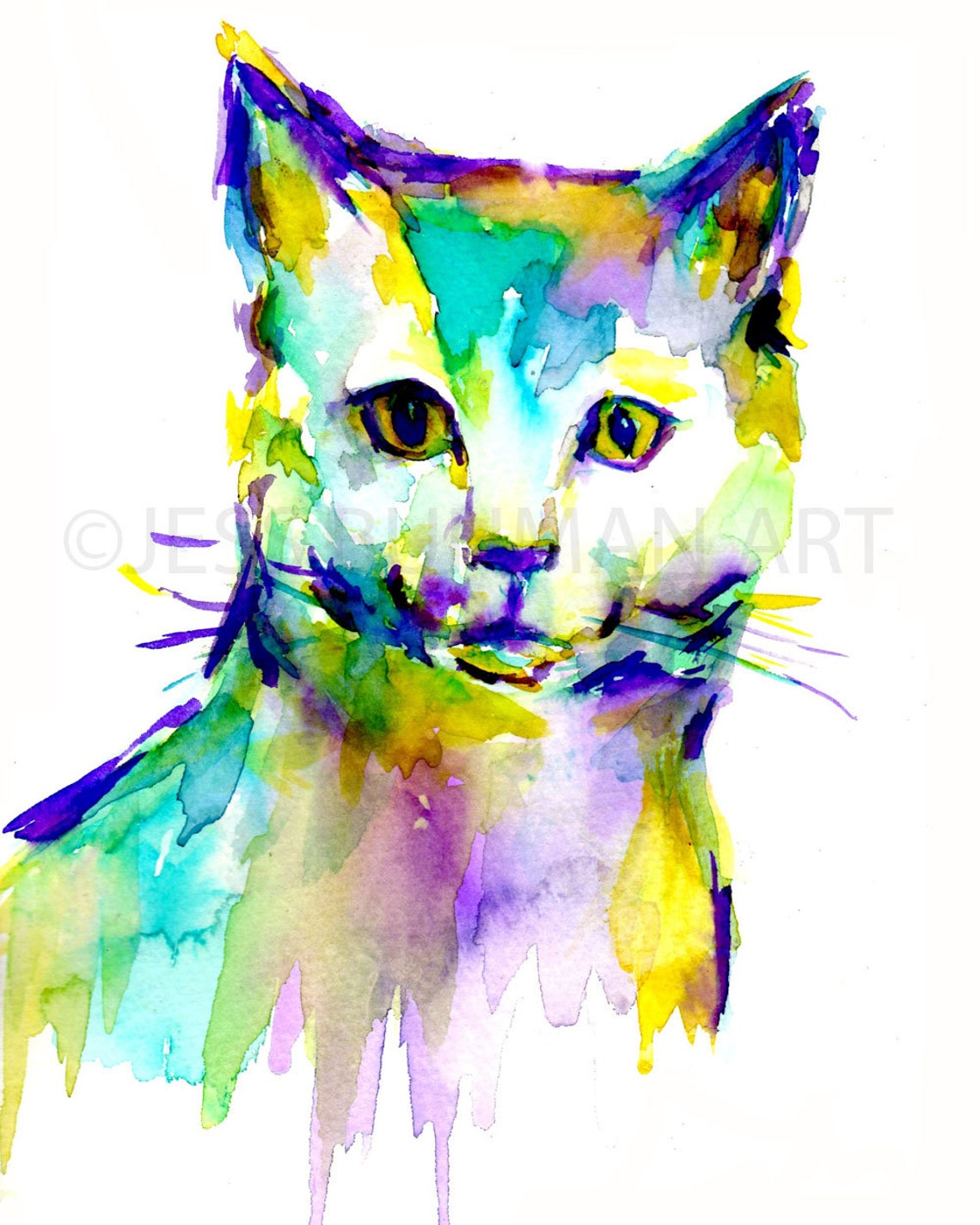 Impresión De Acuarela De Gato Impresión De Pintura De Gatos Etsy España