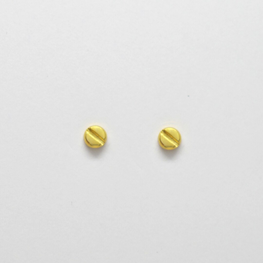 Tiny 10k / 14k / 18k Gold Slotted FLAT Head SCREW Earrings. Solid Gold ...