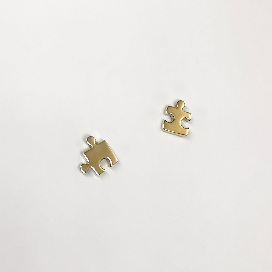 Small Solid Gold PUZZLE Piece Earrings for Men or Women. Handmade 10k ...