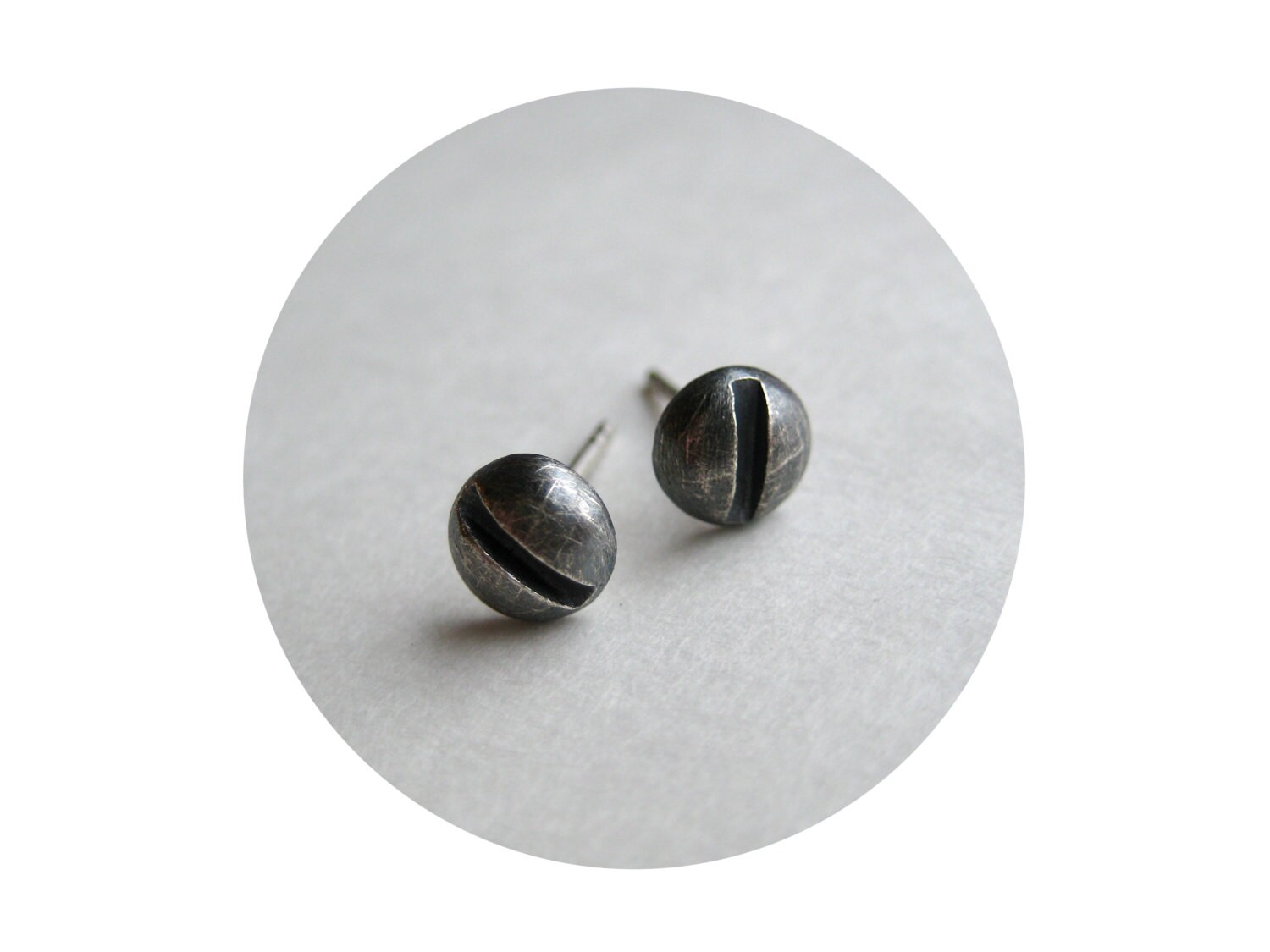 Small SILVER Slotted SCREW Studs. Oxidized Sterling Silver | Etsy