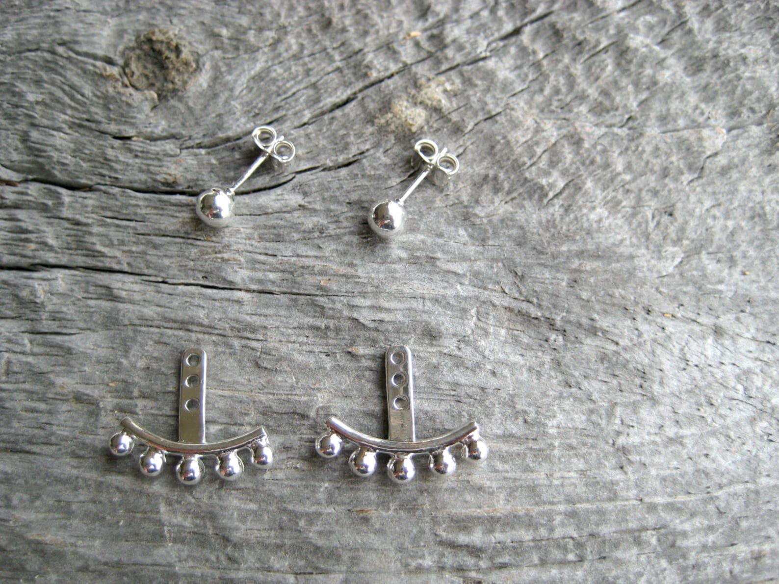 Sterling SILVER Ear Jacket. 5 Silver Balls Double Sided - Etsy