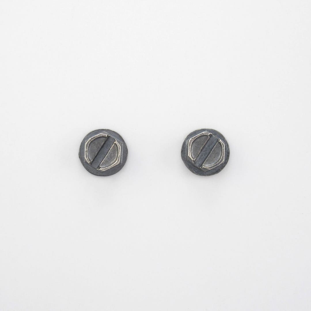 Hex Screw Head Stud Earrings for Men and Women. Handmade Sterling ...