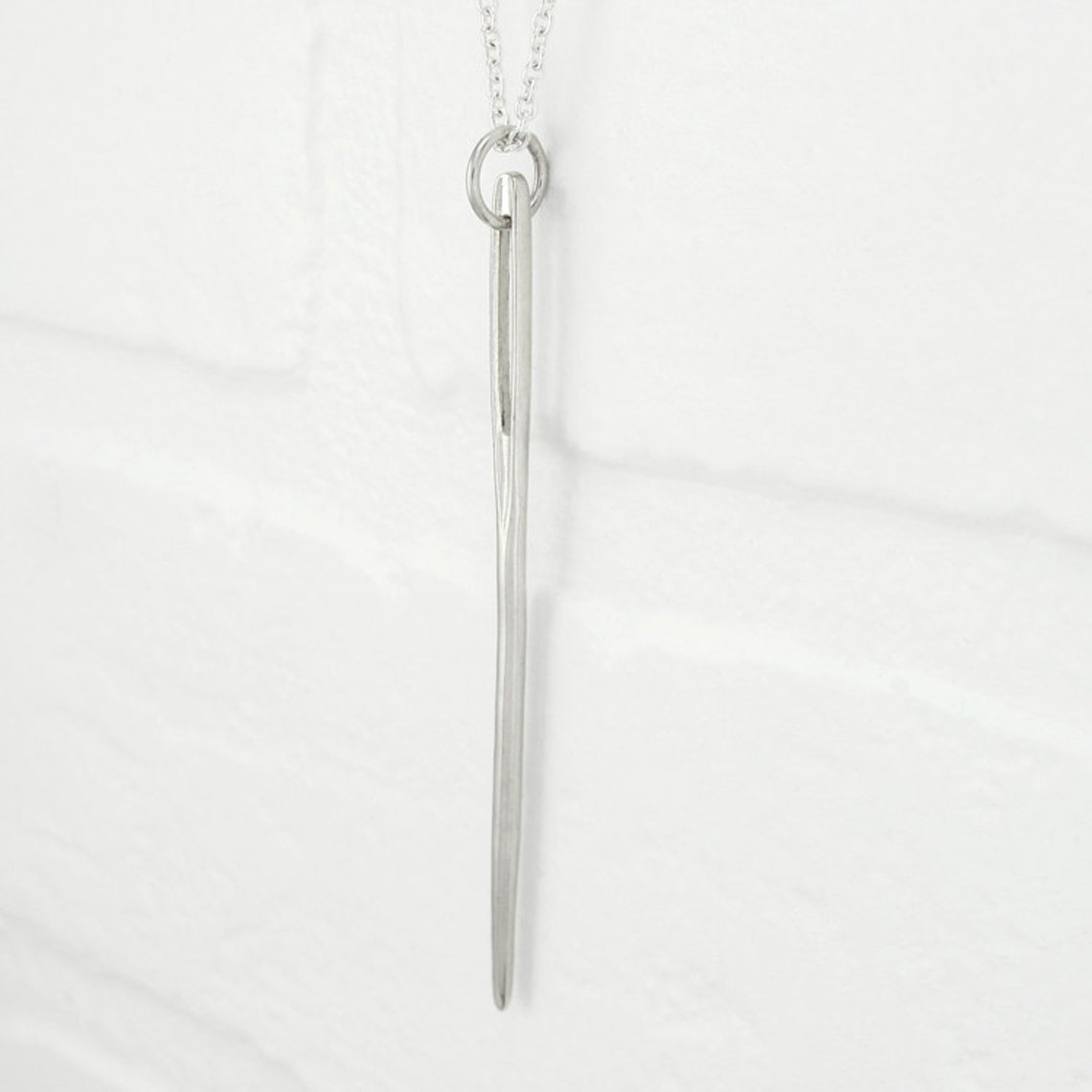 Sterling Silver NEEDLE Pendant on Long Chain. Big Wool Needle - Etsy