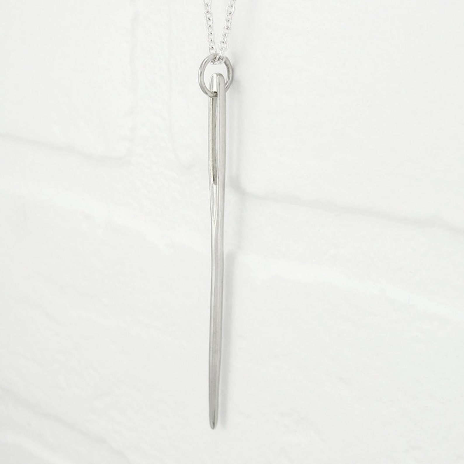 Sterling Silver NEEDLE Pendant on Long Chain. Big Wool Needle - Etsy
