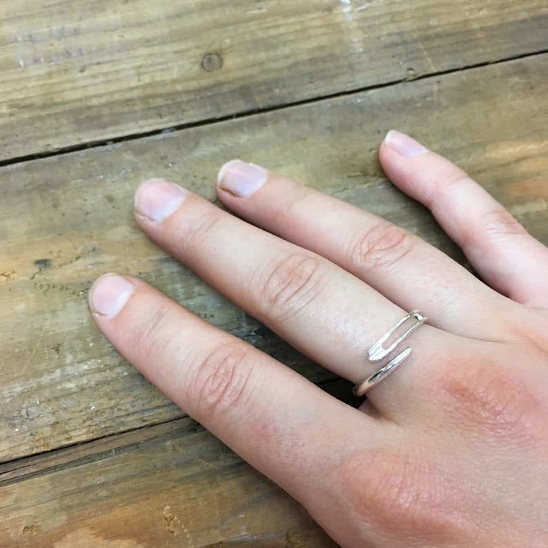 Sterling Silver NEEDLE open ring. Adjustable sterling silver | Etsy