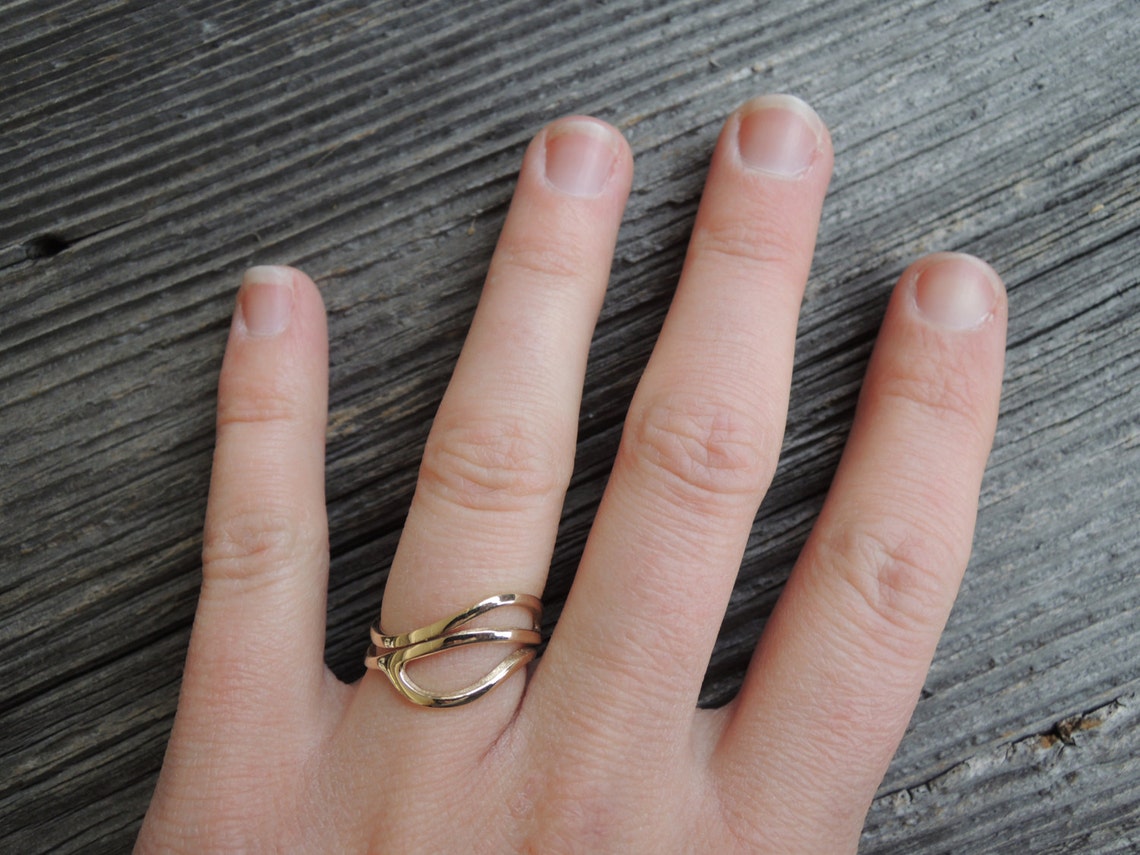 10k 14k Gold Ring. Handmade Gold Double Ring Triple Ring. Wave | Etsy