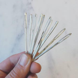 Sterling Silver NEEDLE Pendant on Long Chain. Big Wool Needle on Tiny ...