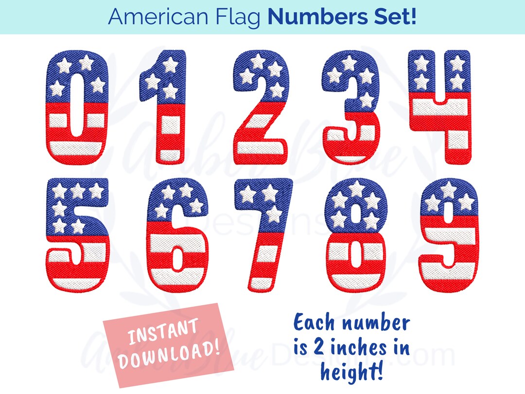 USA Flag Numbers Embroidery File American Flag Numbers Set 2 - Etsy UK