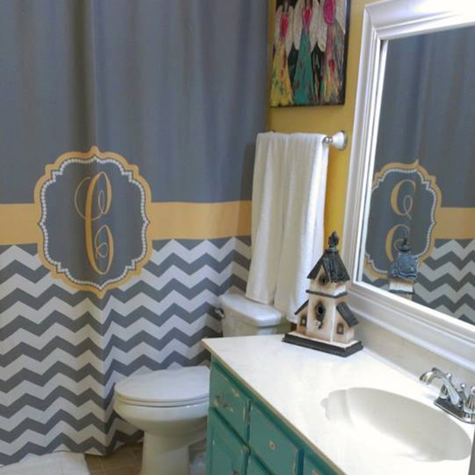 Shower Curtain Chevron Fabric YOU CHOOSE COLORS 70 74 78 | Etsy