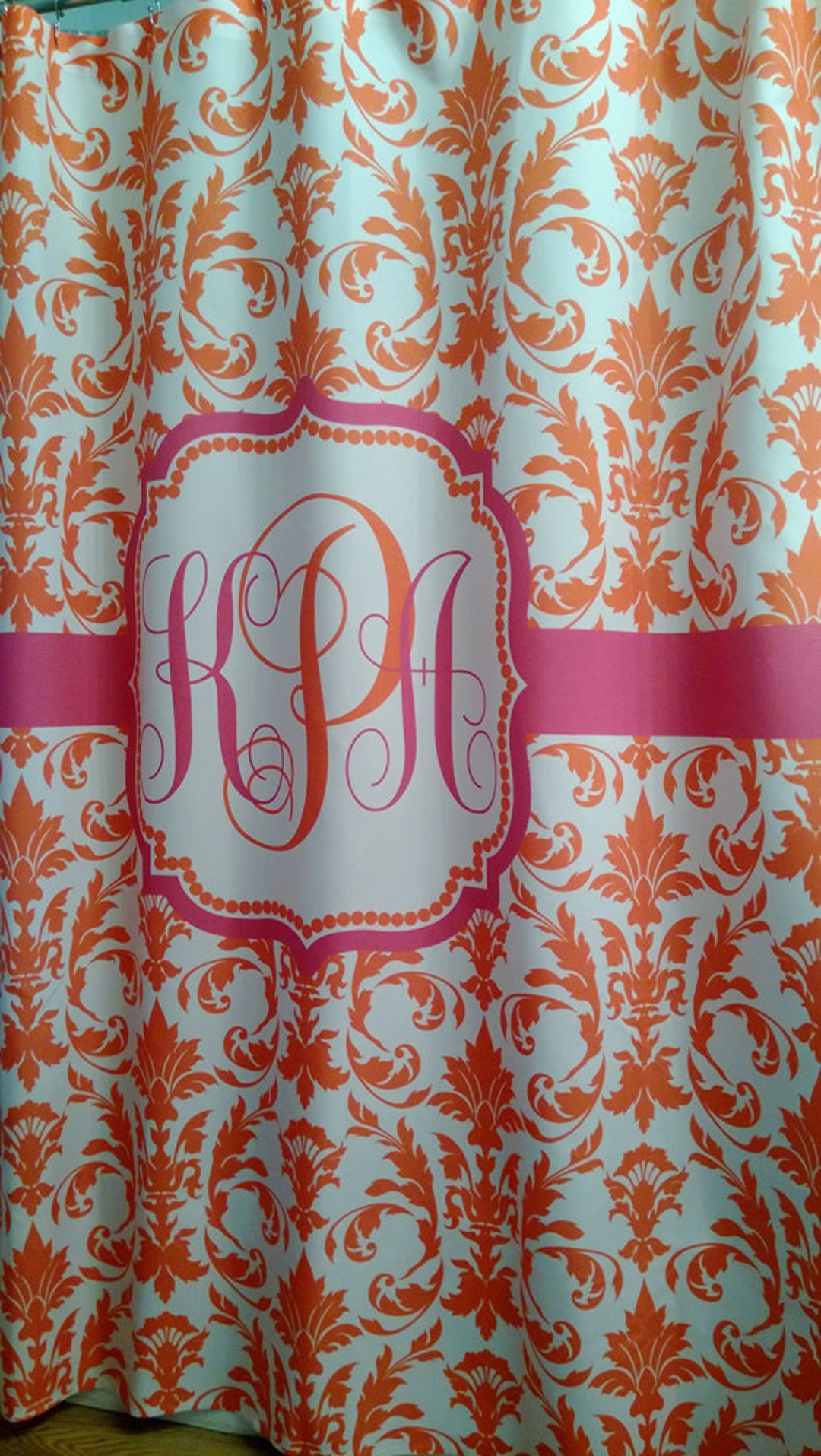 Shower Curtain Damask Monogrammed in Lengths 70 74 78 84 or - Etsy