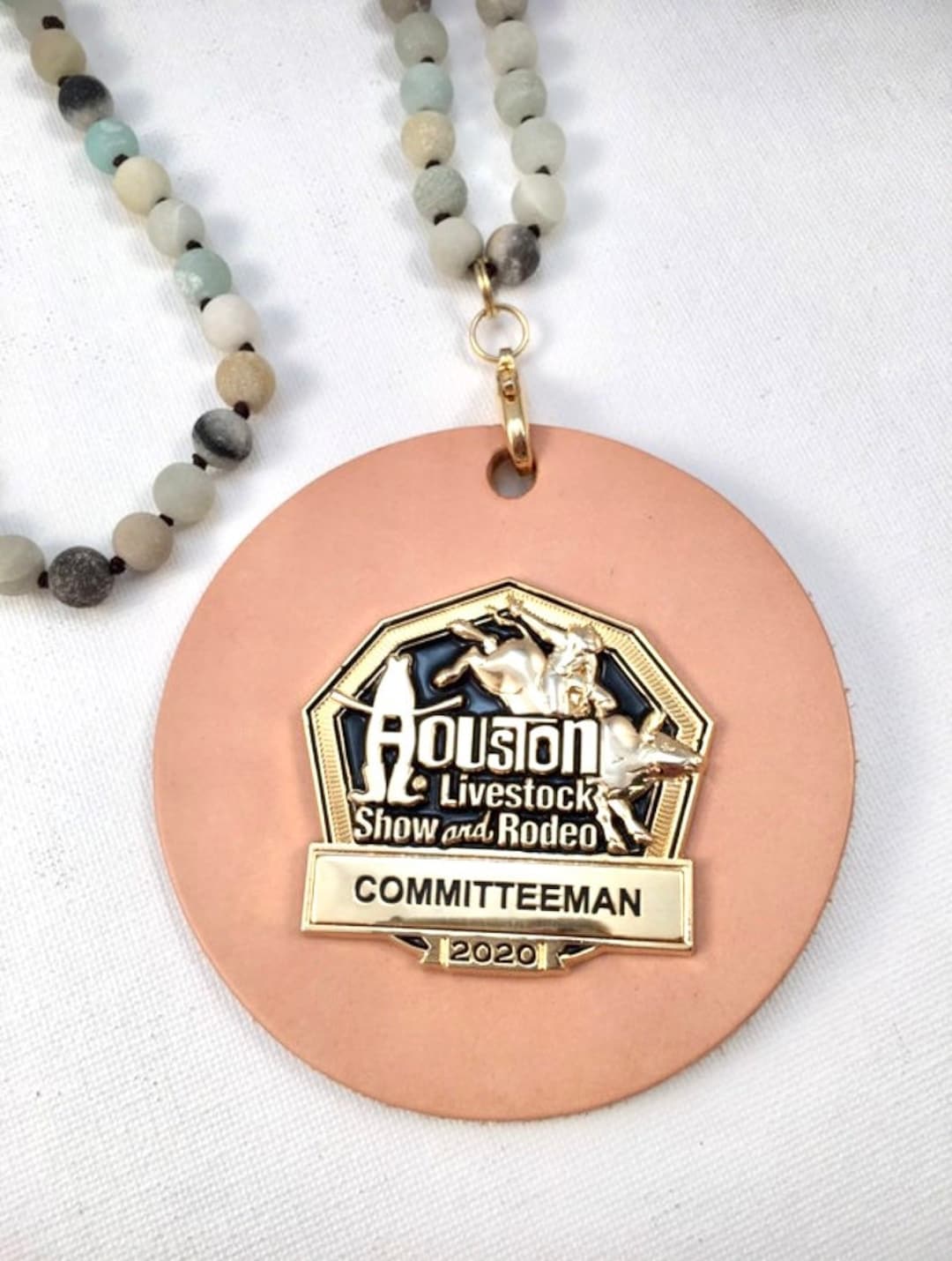 Round Leather Badge Holder Necklace Houston Rodeo Committee. - Etsy