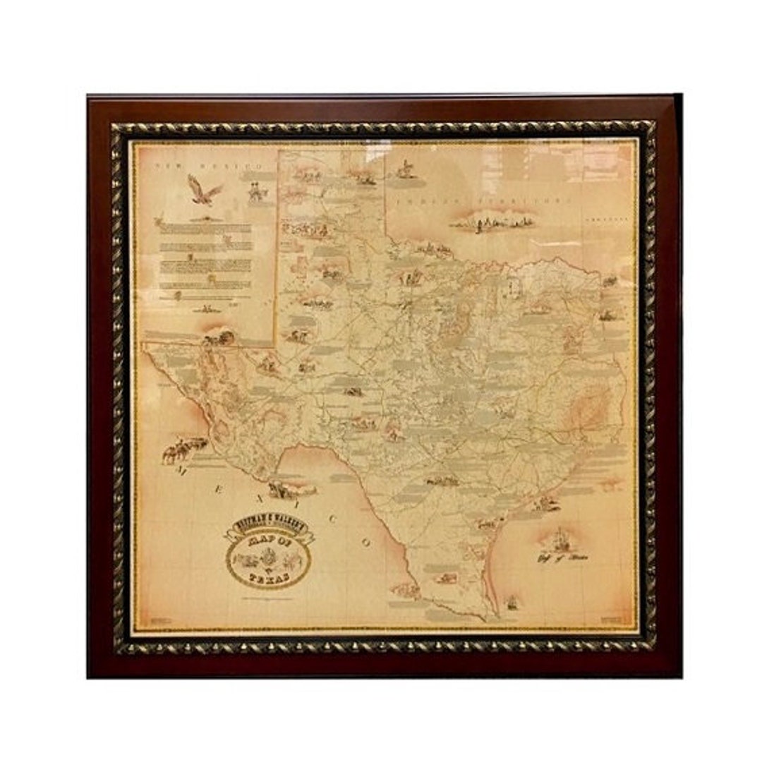 Vintage Framed Reprint Texas Map Hoffman and Walker’s Historical ...