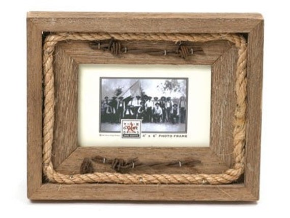 Barn Wood Rustic Picture Frame Rope & Barbed Wire. Choose Your - Etsy