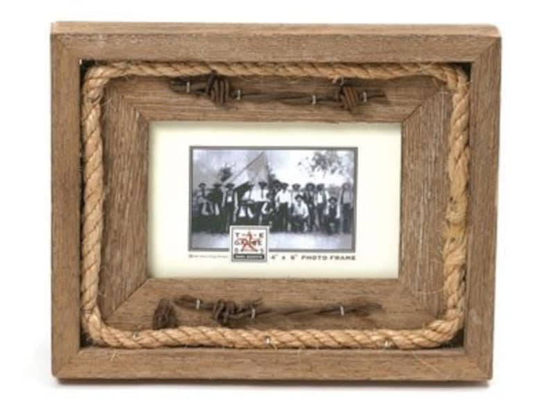 Barn Wood Rustic Picture Frame Rope & Barbed Wire. Choose Your - Etsy