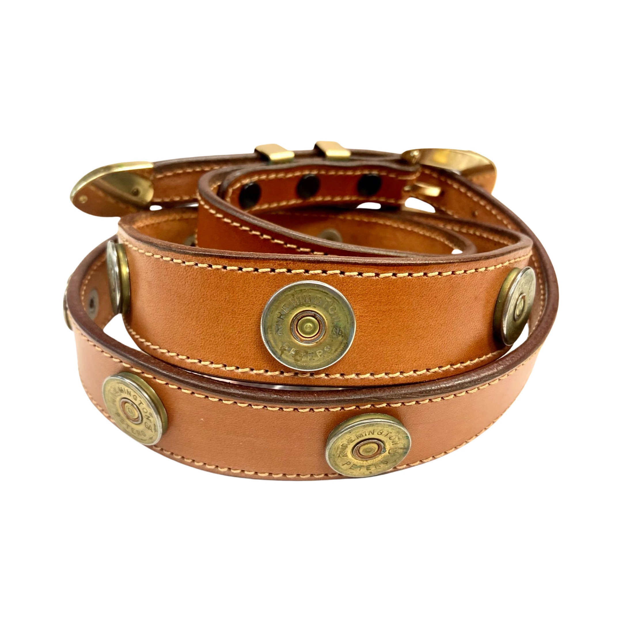 Real Shotgun Shell Conchos on a Solid American Made Medium Brown ...