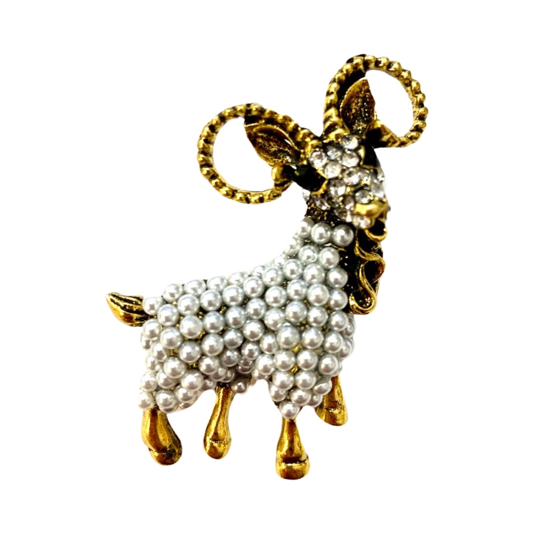Gold-tone & White Pearl Goat Pin Brooch - Etsy