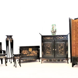 Vintage Miniature Asian Wood Dollhouse Furniture Set Diorama Roombox Furniture Mandarin Chippendale Style 1930s Etsy Canada