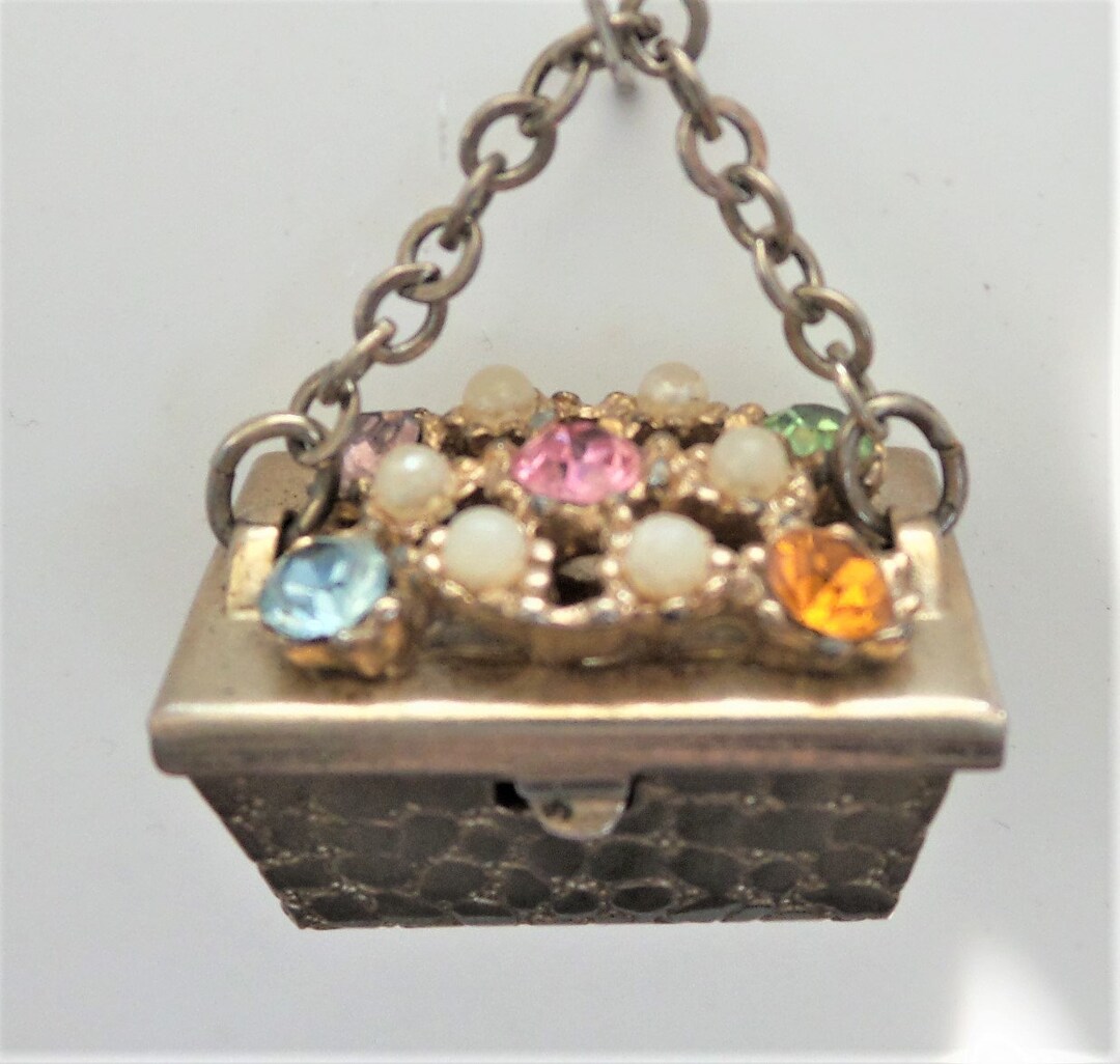 Vintage Jeweled Mini Metal Pill Box - Etsy