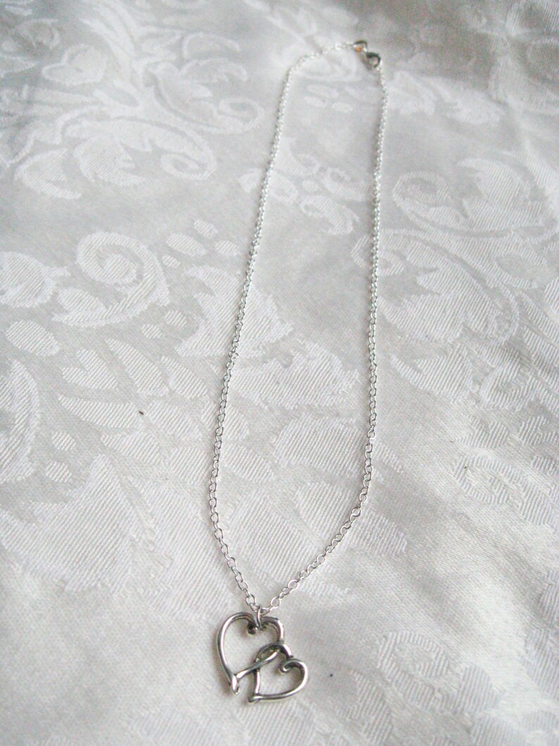 Double Entwined Heart Charm Necklace Sterling Silver Chain - Etsy